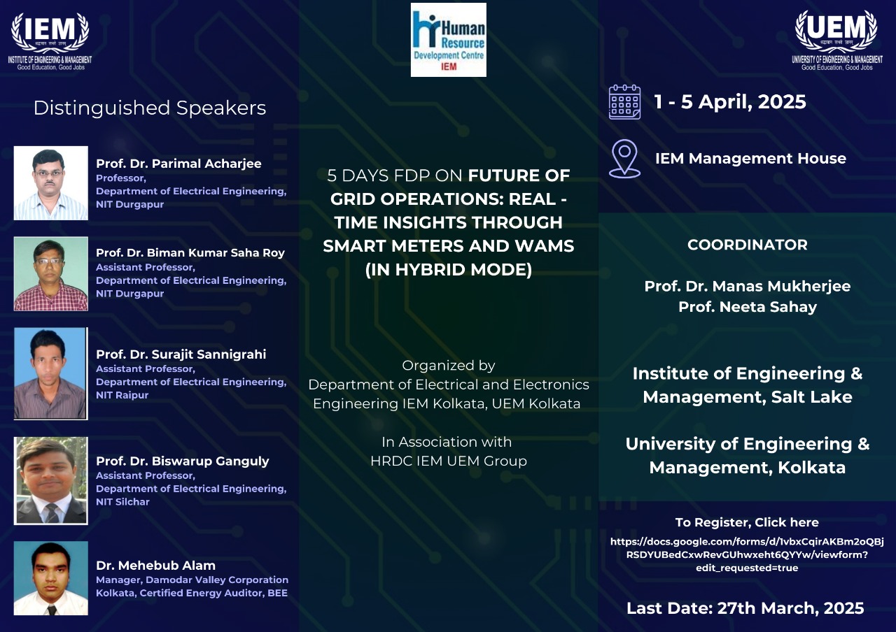 Faculty Development Program (FDP) on "Future of Grid Operations: Real ...